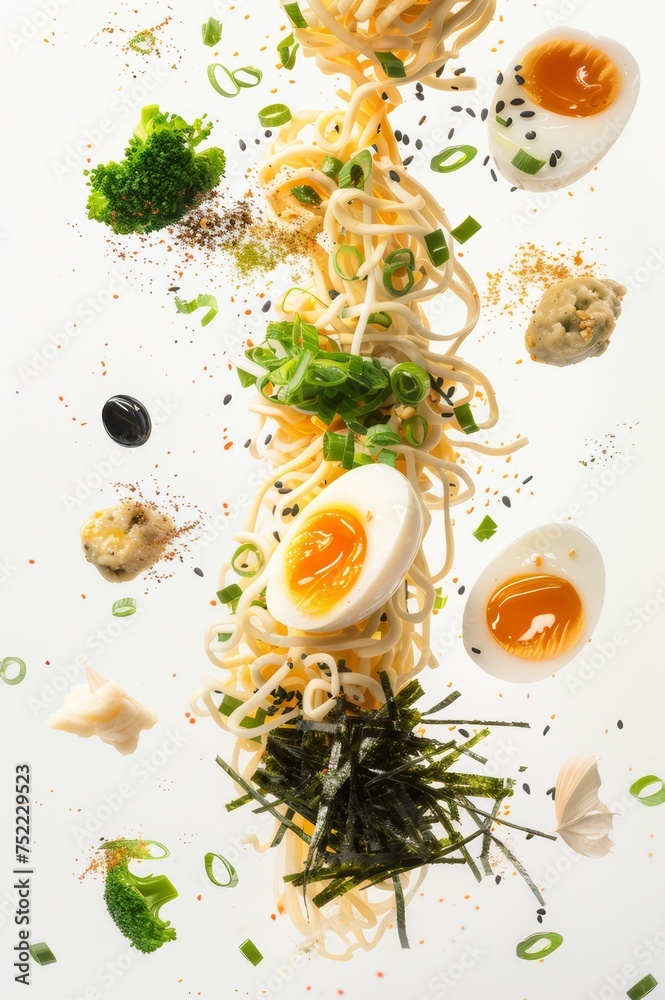 ingredientes ramen tradicional japones fondo blanco, ramen vegetariano ...