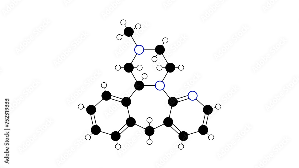 mirtazapine molecule, structural chemical formula, ball-and-stick model, isolated image atypical ...