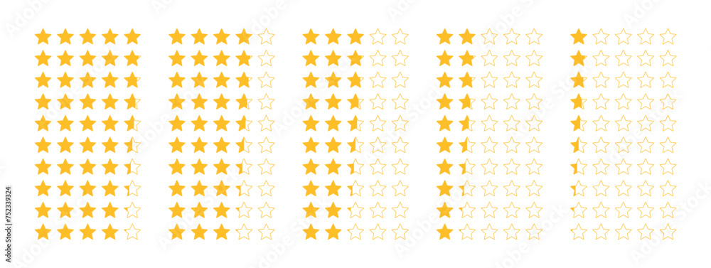 Yellow star rating icon set from 0.1 to 5 Stock Vector | Adobe Stock