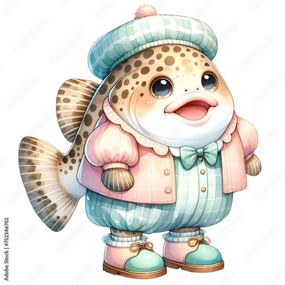 Cute kawaii Grouper sea animal character wearing cute pastel outfit ...