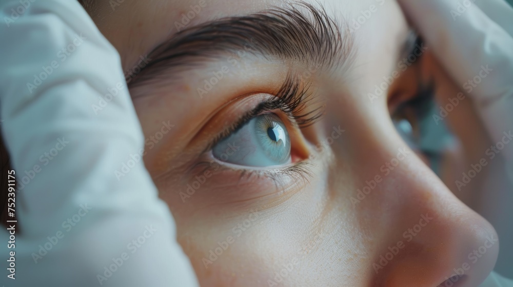 Cosmetic surgery, beauty, Surgeon or beautician touching woman face ...