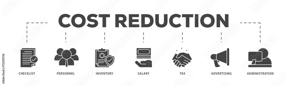 Cost reduction icons process structure web banner illustration of ...