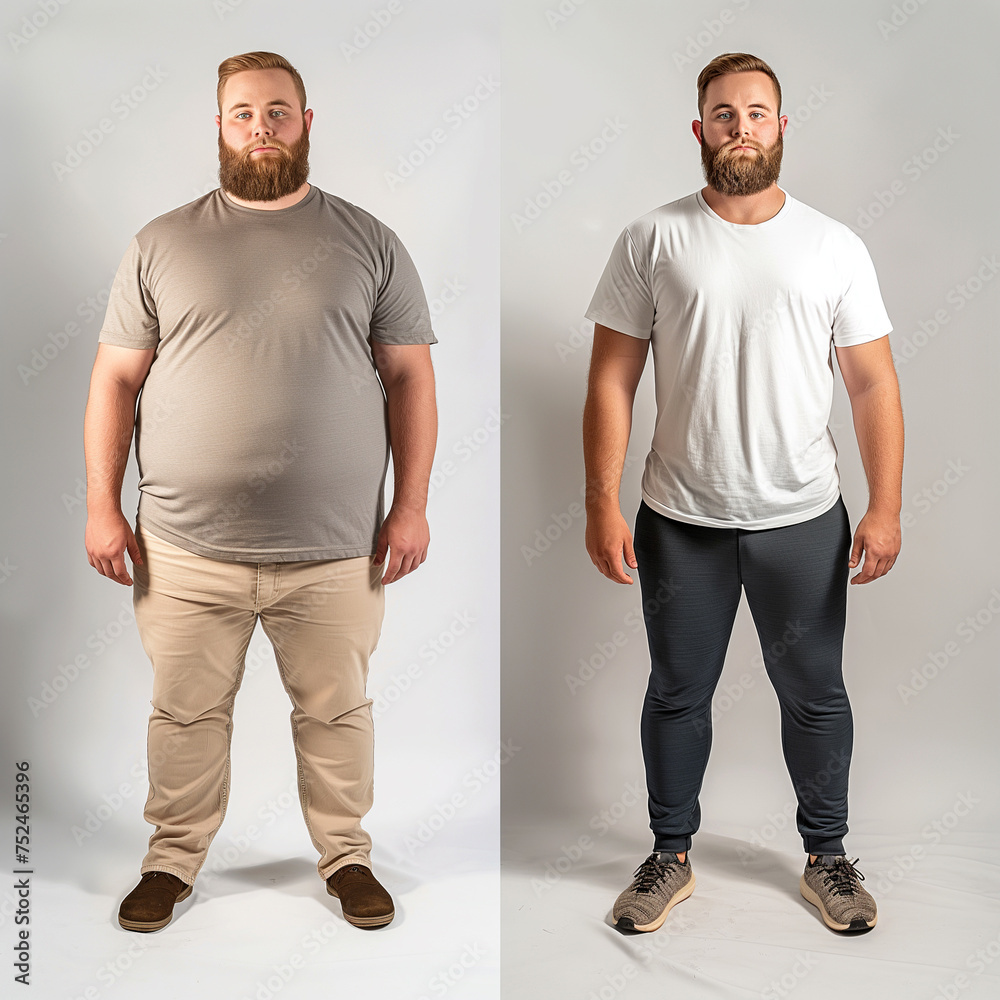 Man posing before and after weight loss. Diet and healthy nutrition ...