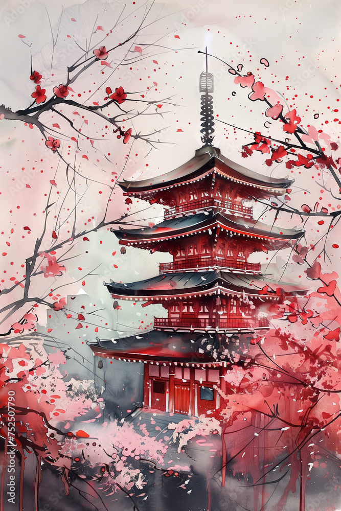 Sakura Splendor: Japanese Cherry Blossoms on Canvas, a Traditional ...