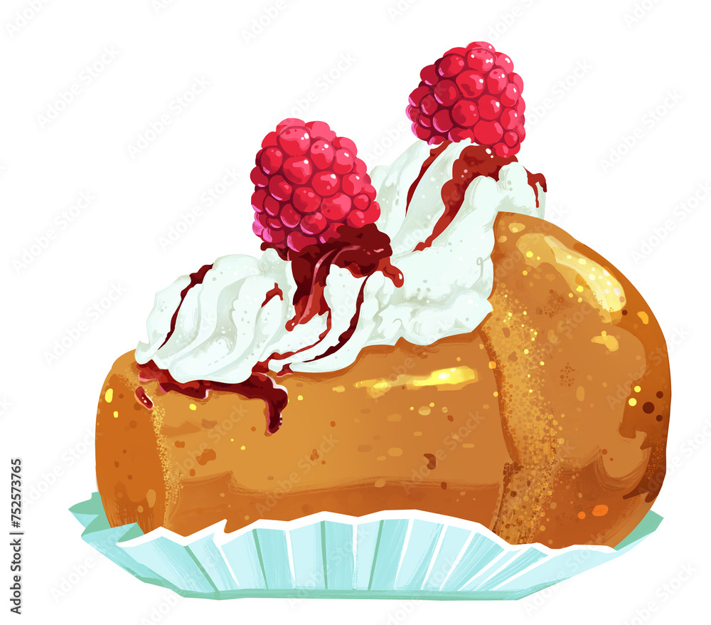 Babà al rum, con lamponi, doppia glassa al cioccolato e panna montata ...