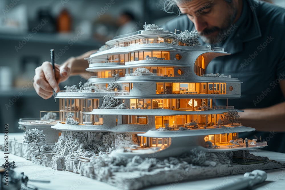 An architect unveiling a innovative building design, contributing to ...