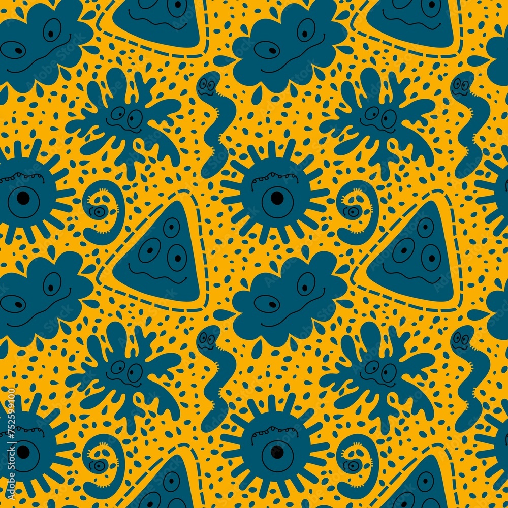 Cartoon monsters seamless emoticons aliens pattern for kids clothes ...