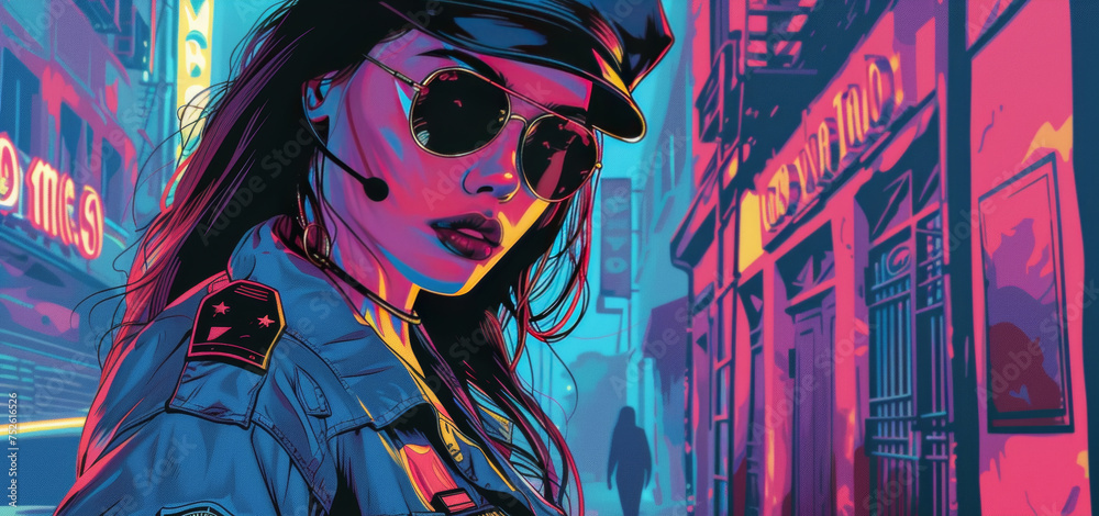 Vector illustration of sexy beautiful female police officer. Comic book ...
