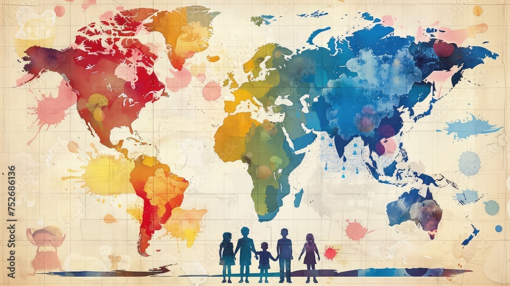 map of the world , kids pins, young population, infographic Stock Photo ...