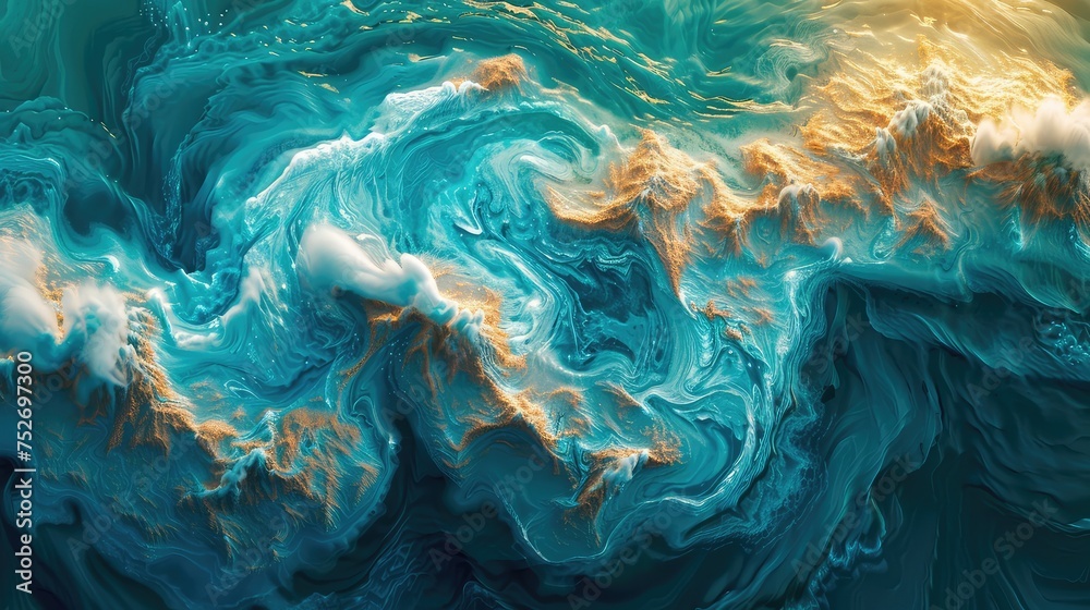 An uninhabited island with swirls of blue water, rich details, abstract ...