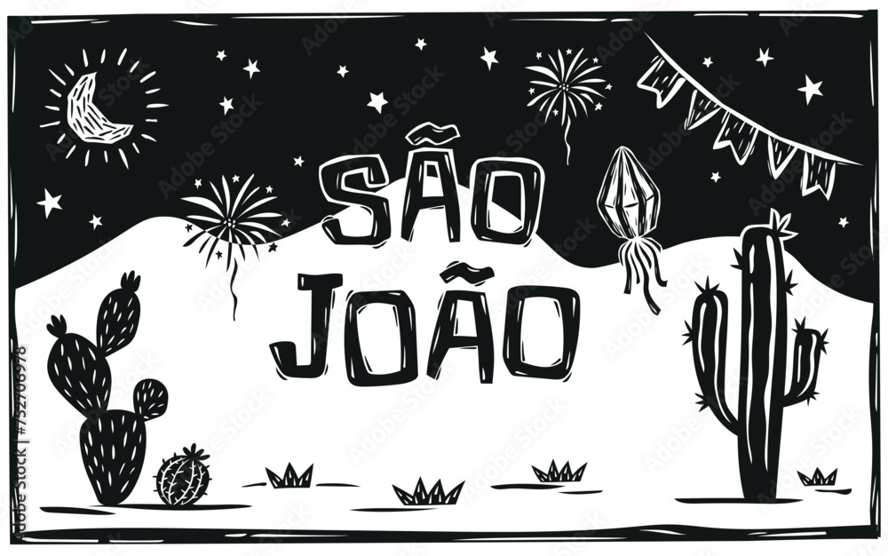 Festa Junina clipart set, in woodcut style Stock Vector | Adobe Stock