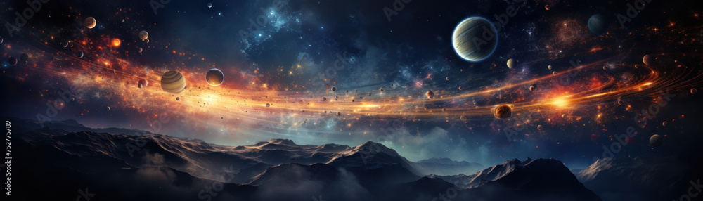 Expansive view of the solar system highlighting the vastness and beauty ...