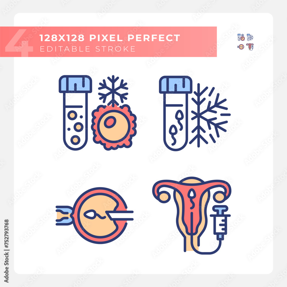 Stock-Vektorgrafik „Genetic material freezing RGB color icons set ... Stock-Vektorgrafik „Genetic material freezing RGB color icons set ...