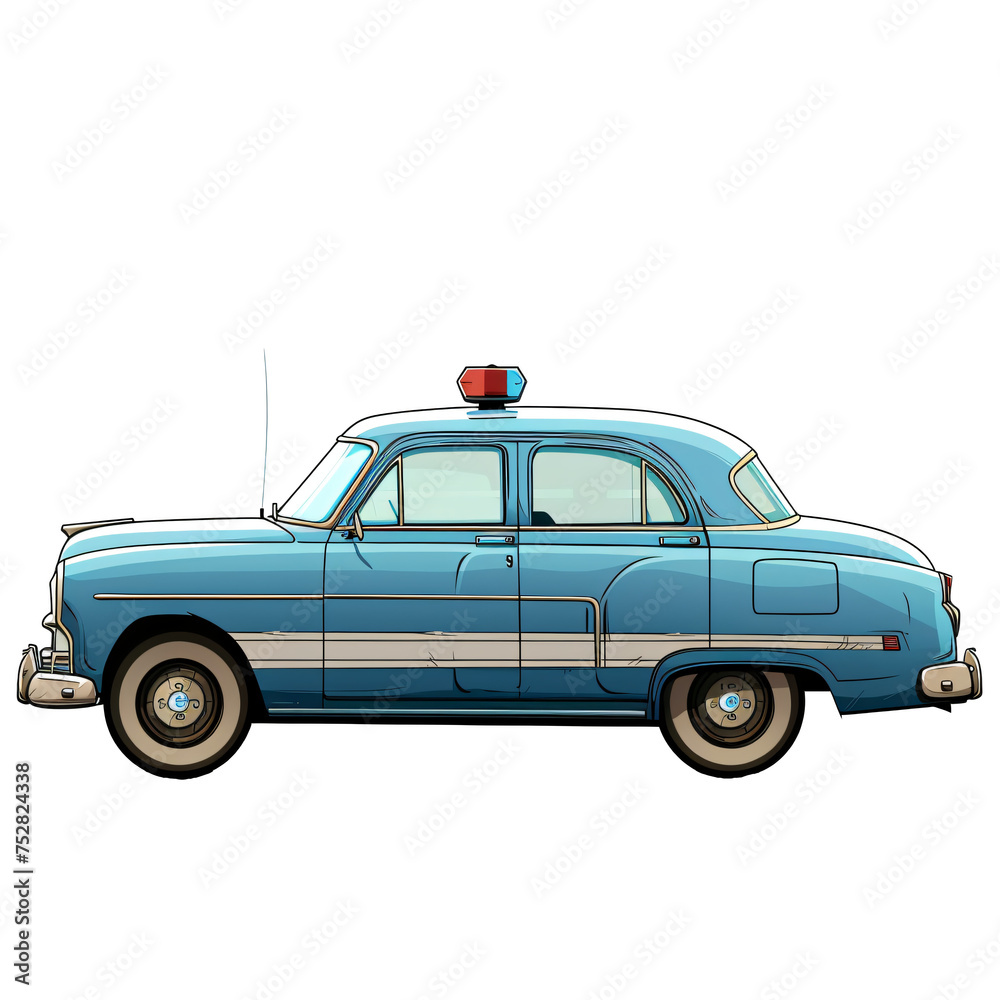 Vintage blue police car with red siren light. Classic law enforcement ...