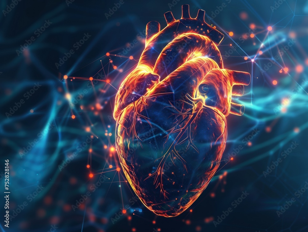 Digital Illustration of Human Heart Anatomy, Vivid digital ...