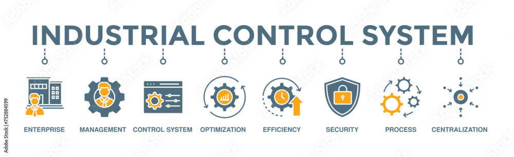 Industrial control system banner web icon illustration concept with icon of enterprise ...