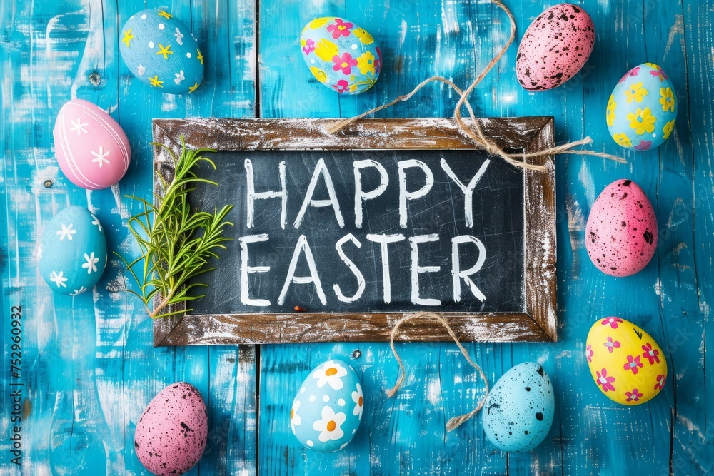 Colorful Easter Egg Basket Beam. Happy easter blessing card bunny. 3d ...