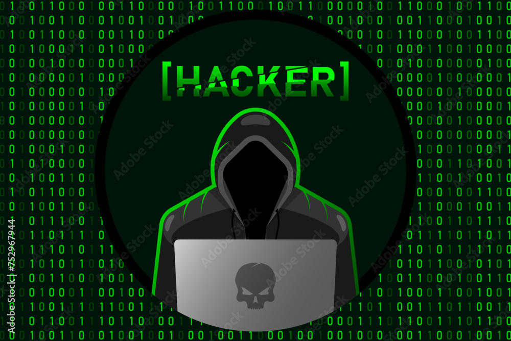 Hacker with laptop vector computer stealing confidential data, personal ...