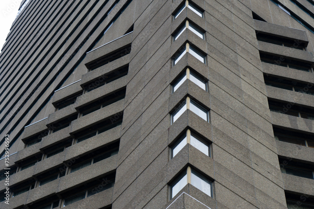 Exterior building wall of abstract concrete geometric pattern, an ...