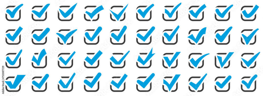 Tick icons. Set of check mark icon on a white background. Blue check ...