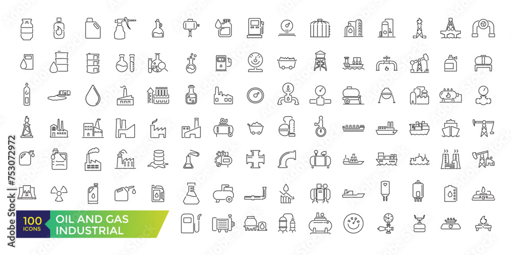 Oil and Gas outline icons related to natural gas. Linear icon ...