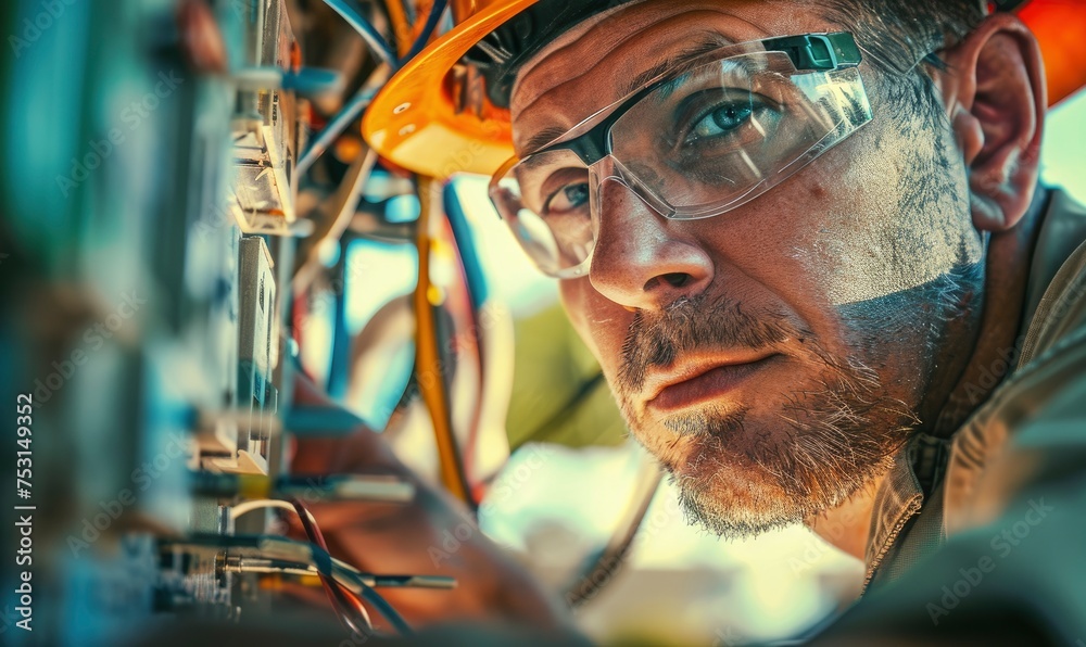 Checking voltage on electrical system. Technician working in an ...
