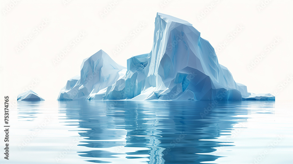 Illustrated Melting Icebergs, Without Details in Distance with White ...