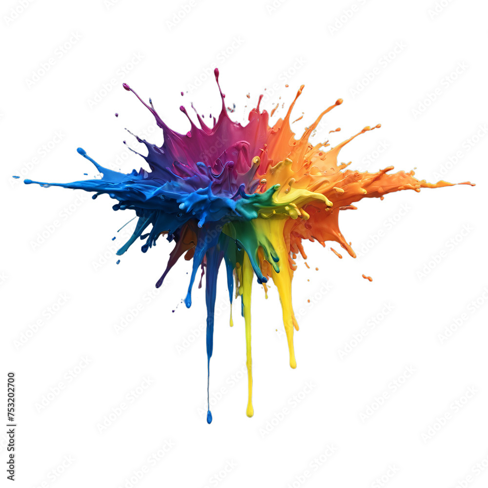 Colorful explosion of paint, isolated on a transparent background in ...