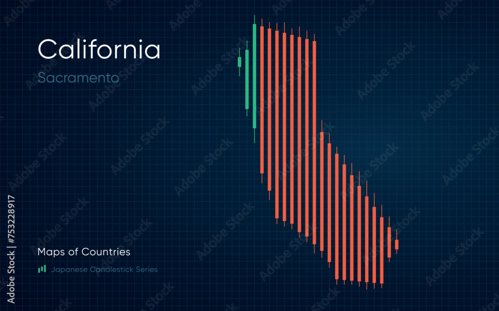 California map is shown in a chart with bars and lines. Japanese ...
