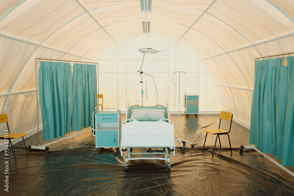 Comprehensive Field Hospital Tent Setup with Essential Medical Supplies ...