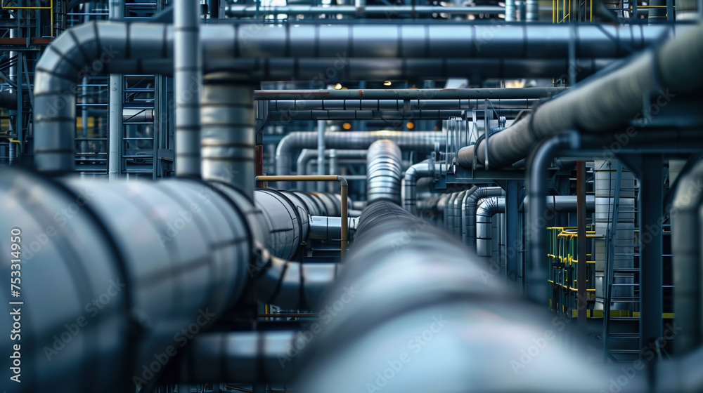 A focused shot capturing the pipeline infrastructure and pipe rack ...