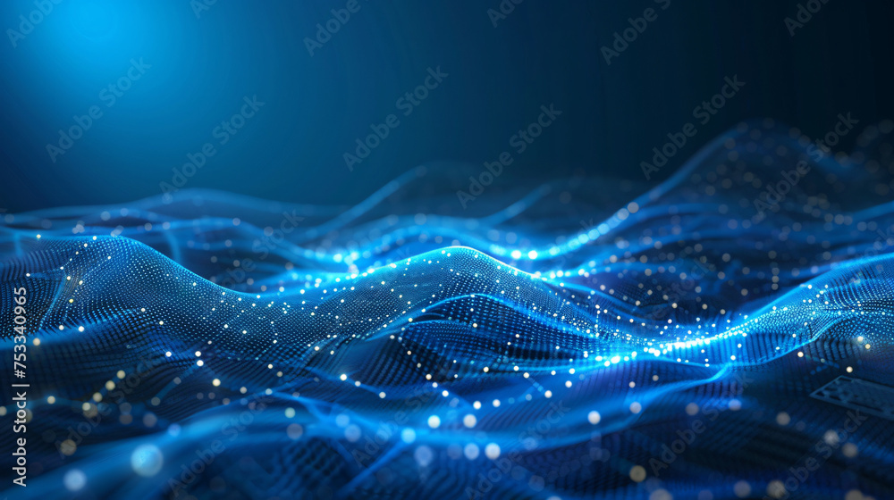 Abstract blue tech background with digital waves, network system with ...