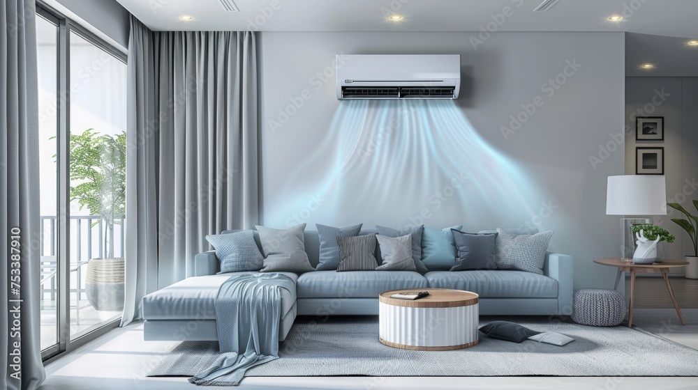 Modern living room with ac splitter Stock Photo | Adobe Stock