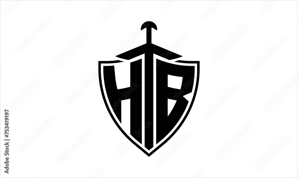 HB initial letter shield icon gaming logo design vector template ...