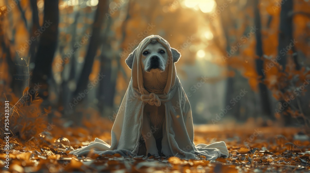 Dog Wearing Ghost Costume Sitting Between, Desktop Wallpaper ...