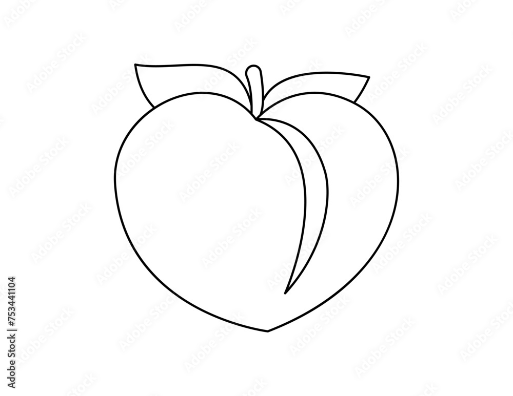 peach outline for coloring book template, peach for kids illustration ...