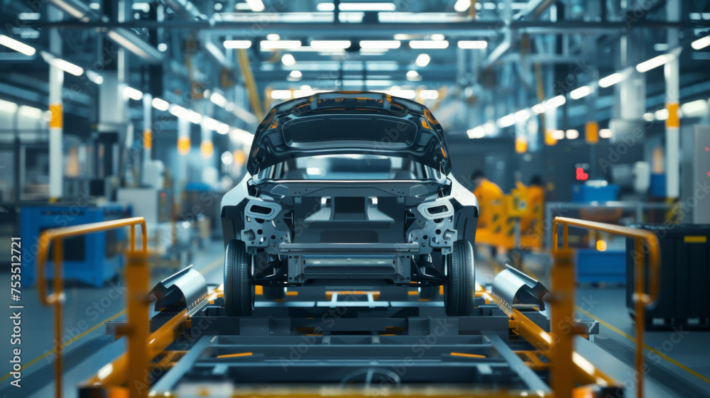 Car chassis in assembly line, symbolizing precision and industrial ...