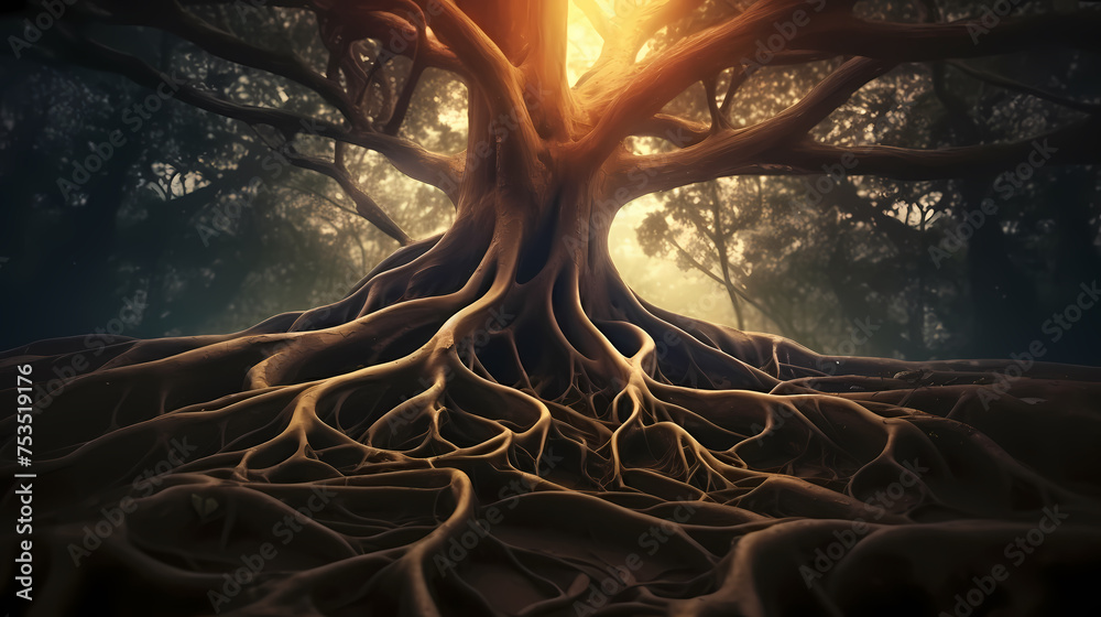 Root system of a tree growing underground, soil cross section Stock ...