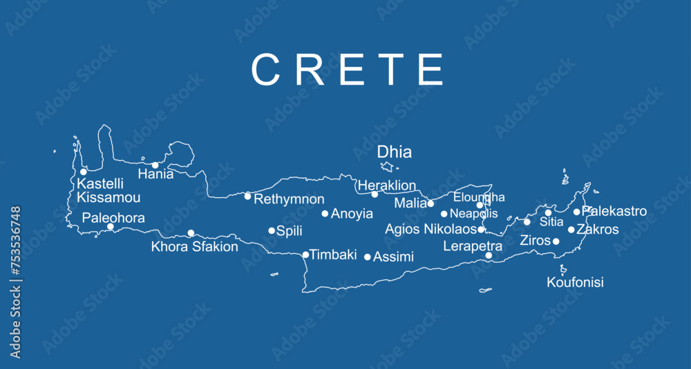 Greece island Crete map vector line contour silhouette illustration ...