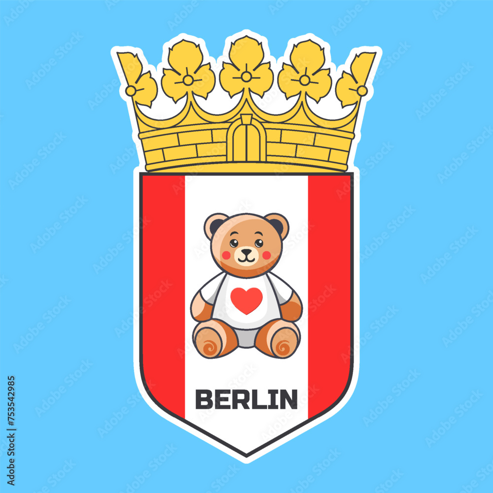 Vector cartoon cute sitting little Teddy bear. Fictional coat of arms ...
