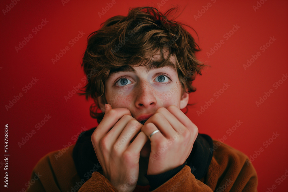 a photograph of a 18 year old boy who is sadly surprised holding his ...