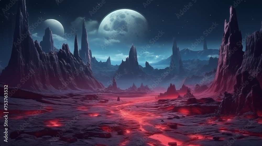 Alien planet fantasy landscape space background. Sci-fi horizontal ...