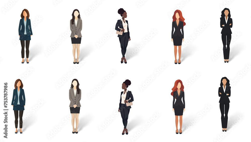 Set of minimal flat drawing illustrations - different women in smart ...