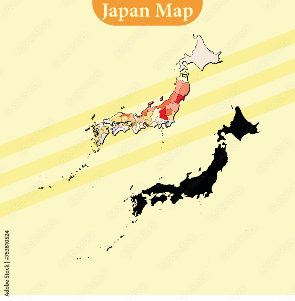 Vector Japan map vector with regions and cities lines and full every ...