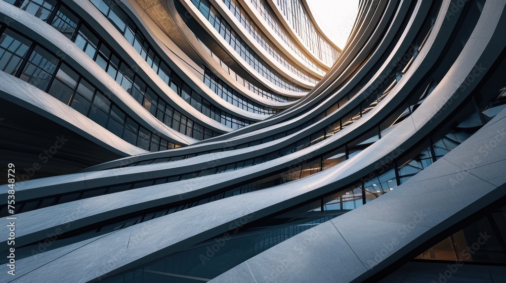 Photo Stock The highrise curved reflective architecture under the ...
