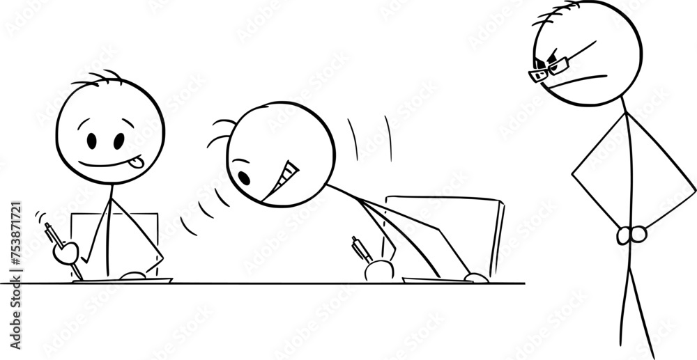 Student Copying During Examination at School, Vector Cartoon Stick ...