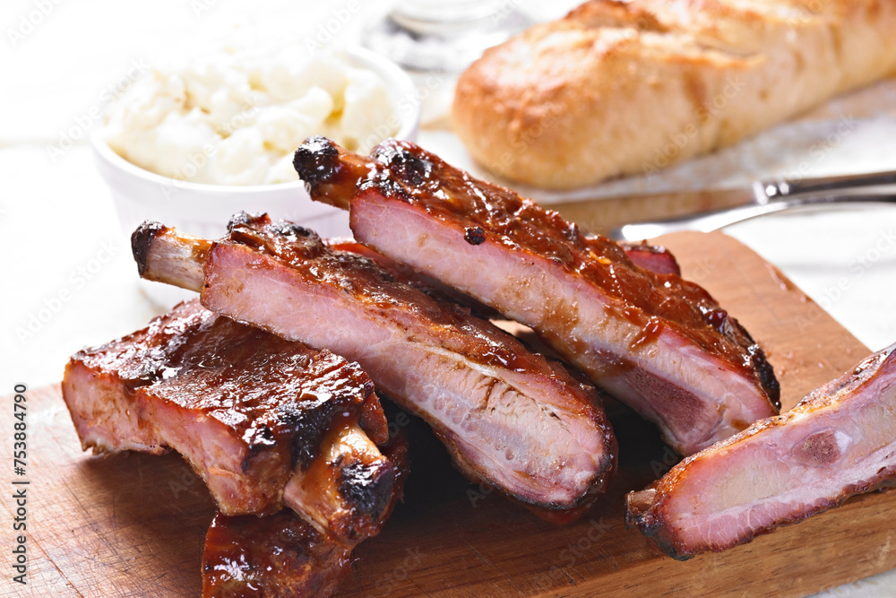 Delectable Treat: 4K Ultra HD Image of Pork Ribs with Teriyaki Sauce ...