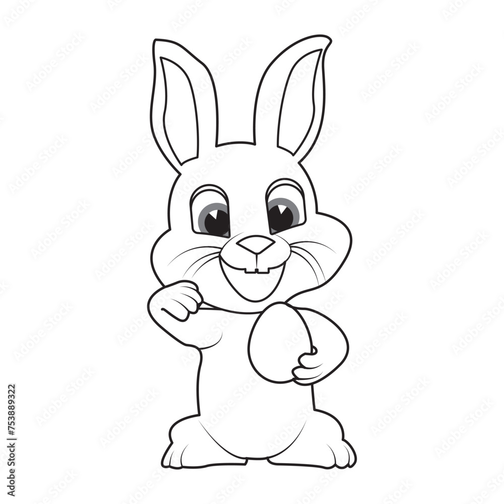 Cute bunny rabbit outline sketch with egg vector illustration. ester ...