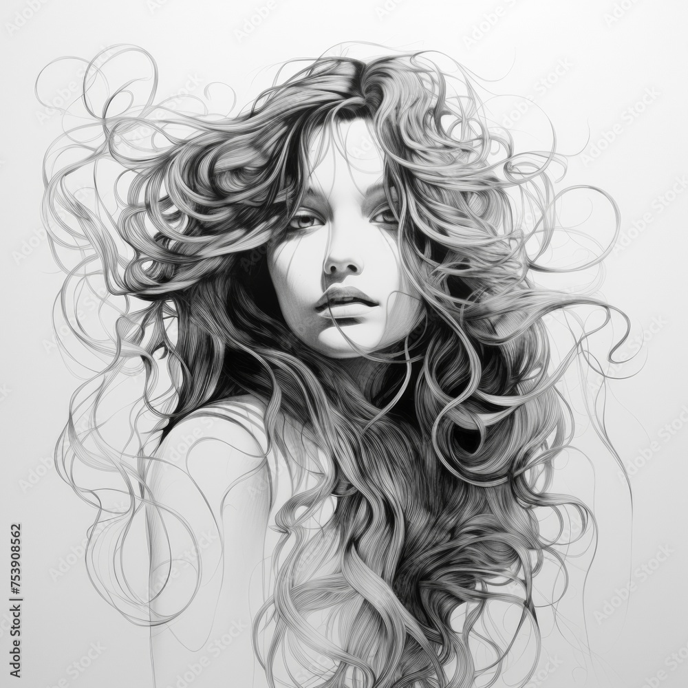 beautiful young girl female profile silhouette with long hair hairstyle ...