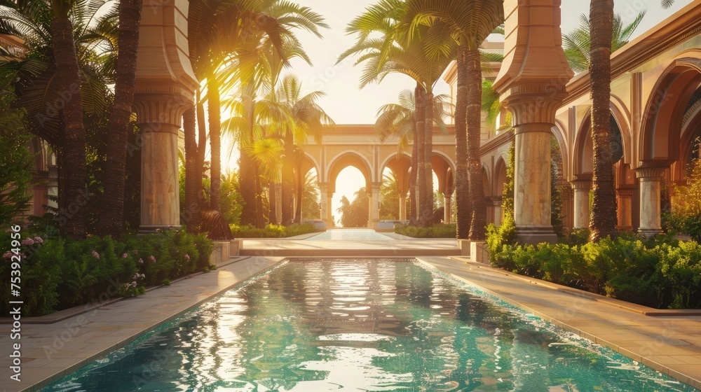 Getaway Destination Of Luxury Resort Hotel Or Palace Garden Landscaping ...